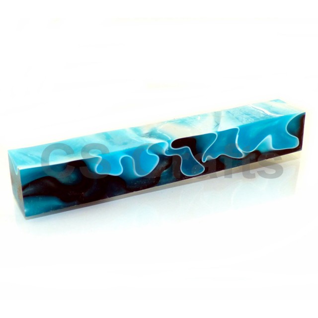 Acrylic pen blank with turquoise, white & black line effect.